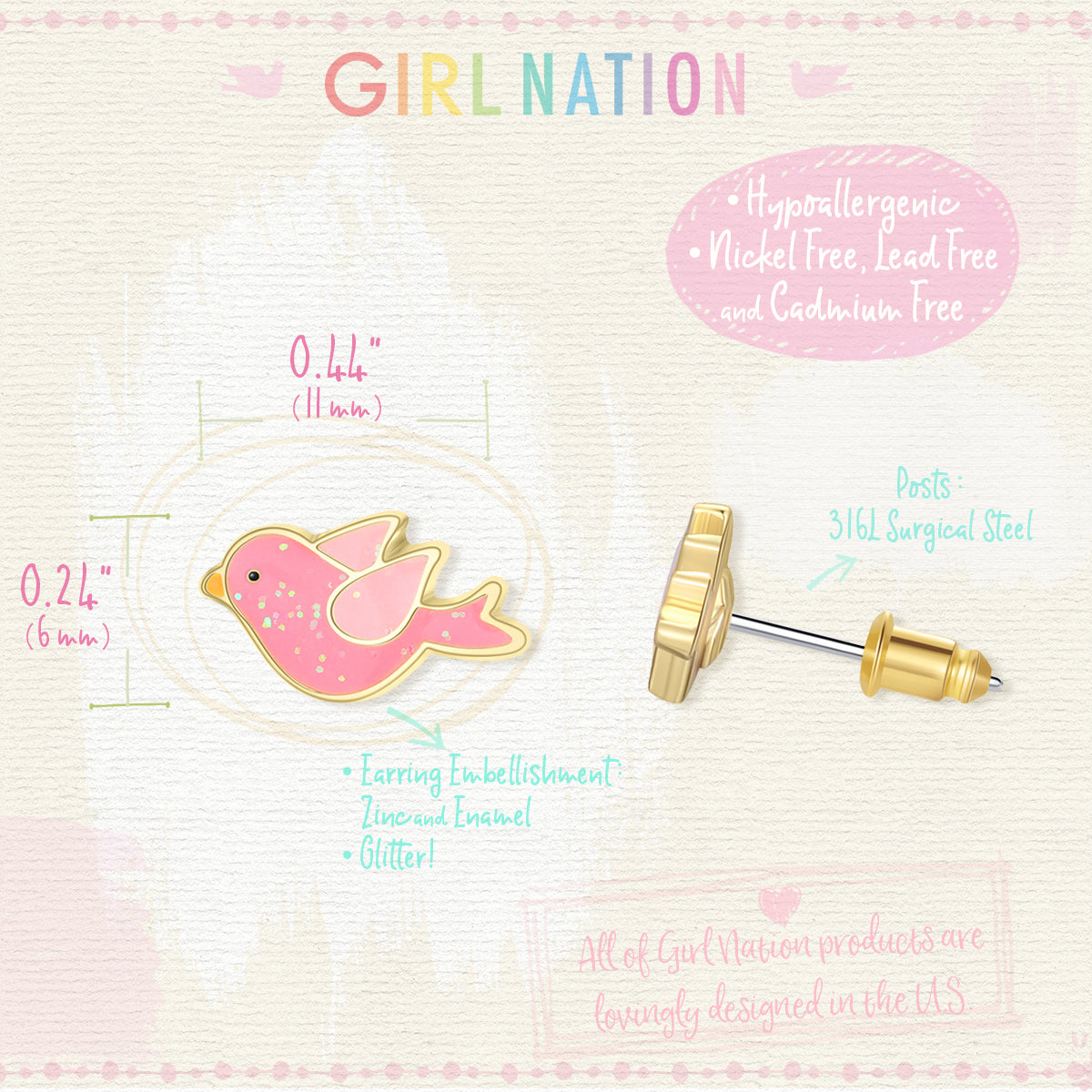 Girl Nation Cutie Studs- Twinkle Bird - Keyif Bebesi | Kids & Toys