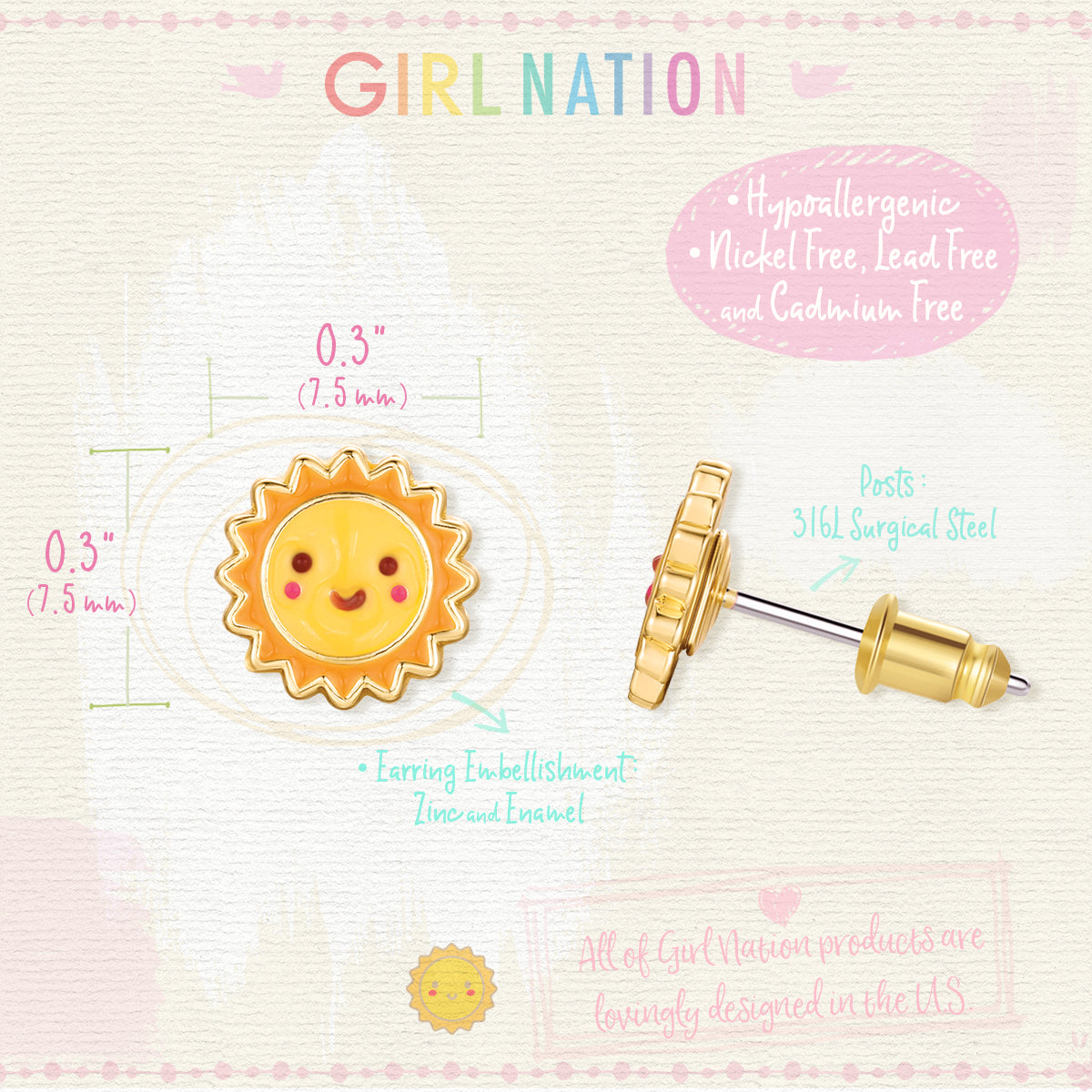 Girl Nation Cutie Studs- Sunny Day - Keyif Bebesi | Kids & Toys